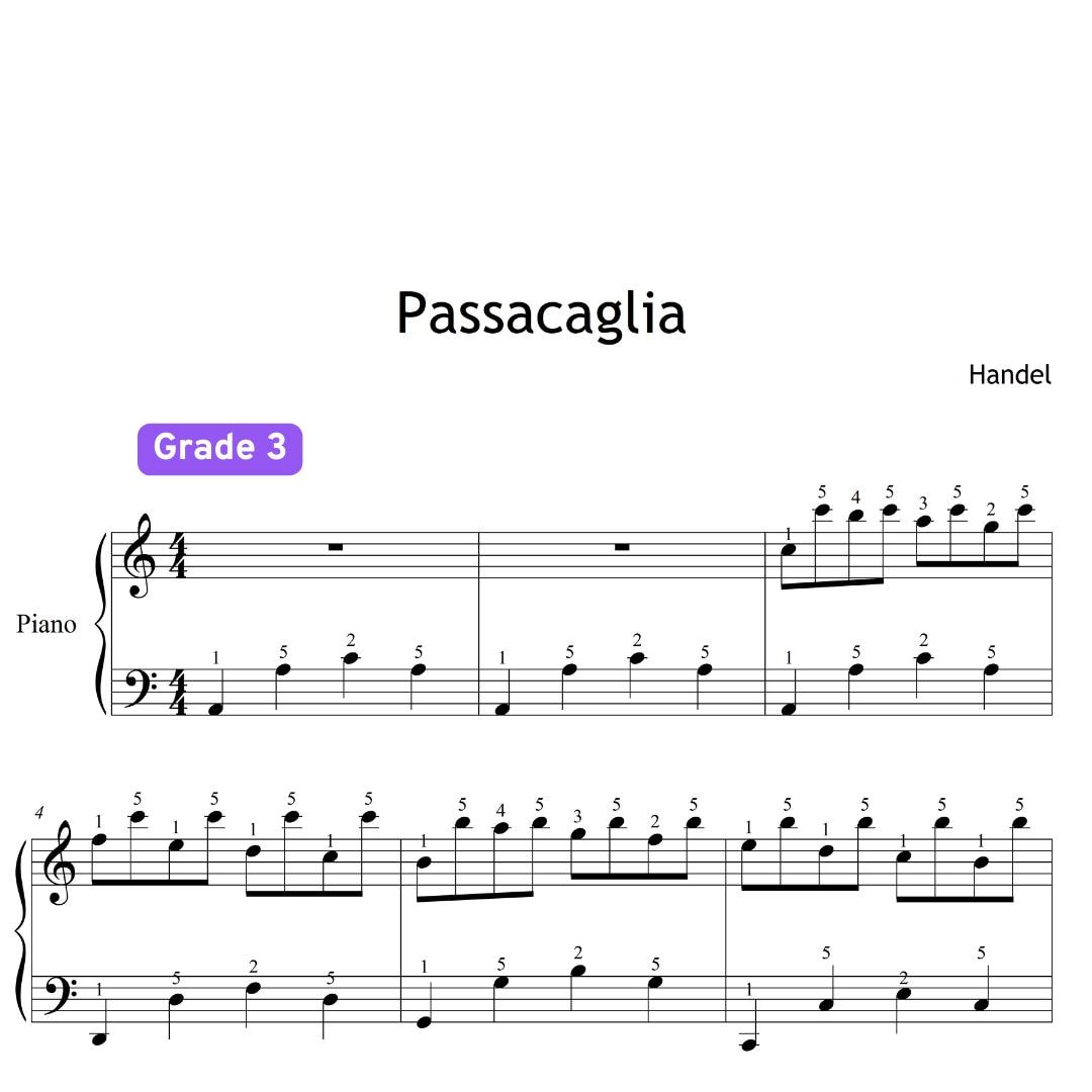 Passacaglia by Handel Halvorsen, Easy Piano Sheet Music, Beginner ...