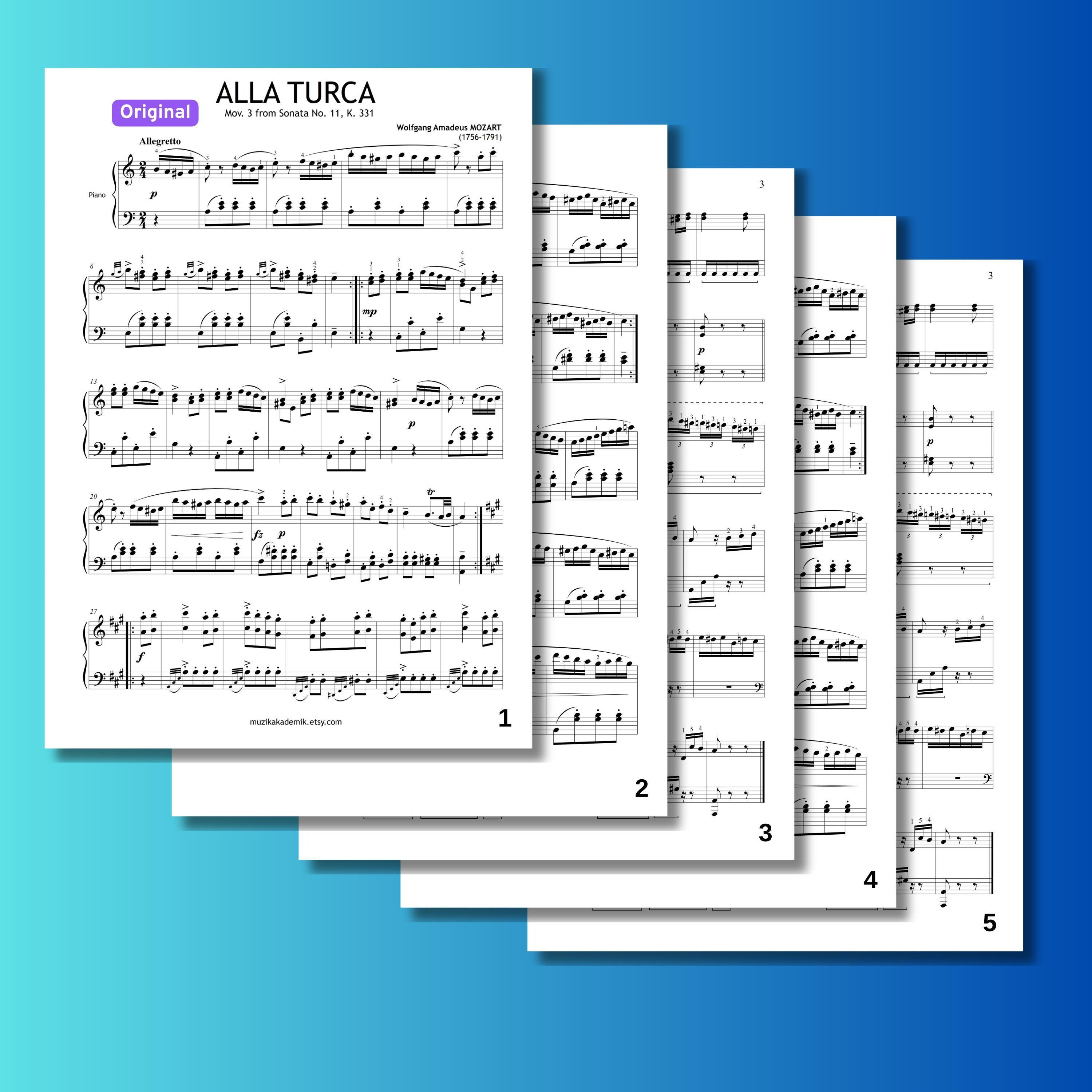 Mozart - Turkish March Alla Turca - Advanced Piano Sheet - Grade 6 - Etsy