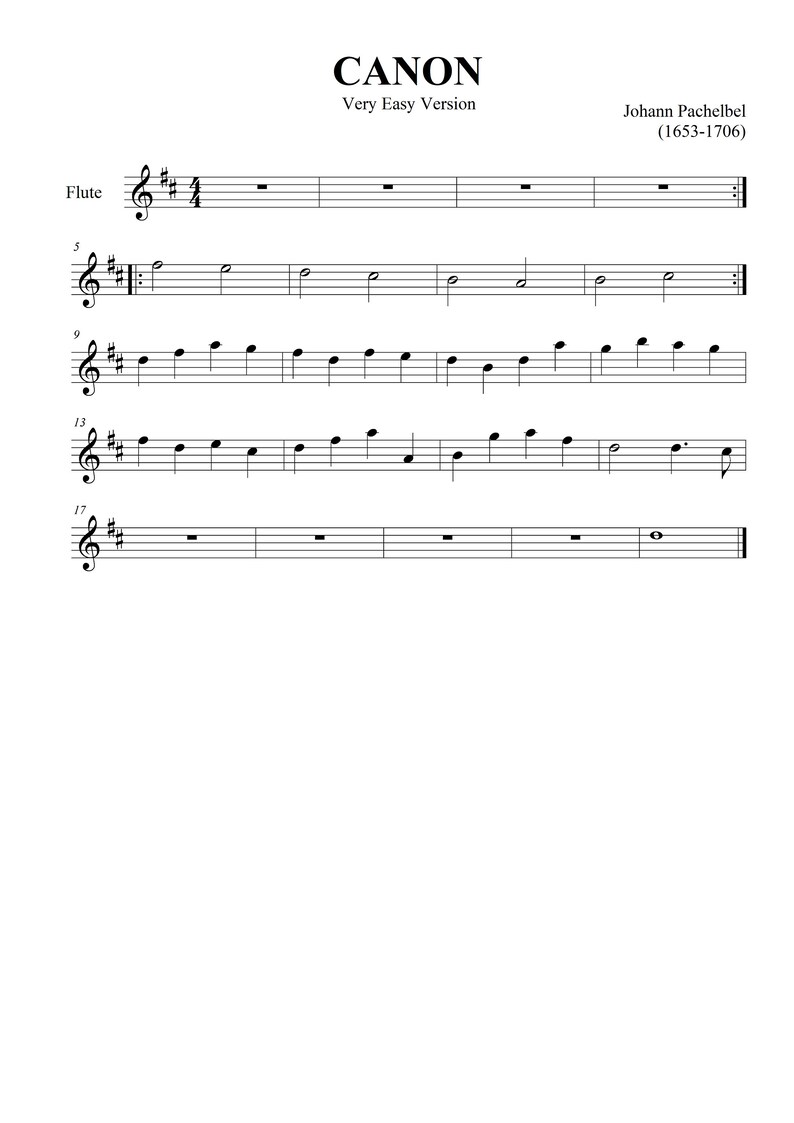 Canon by Pachbell - Very Easy Piano Sheets - Classical Music - With Violin and Flute Part - Etsy