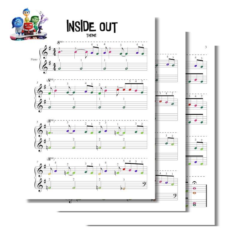Inside Out - Grade 1 - Easy Piano Sheet for Absolute Beginners Colored ...