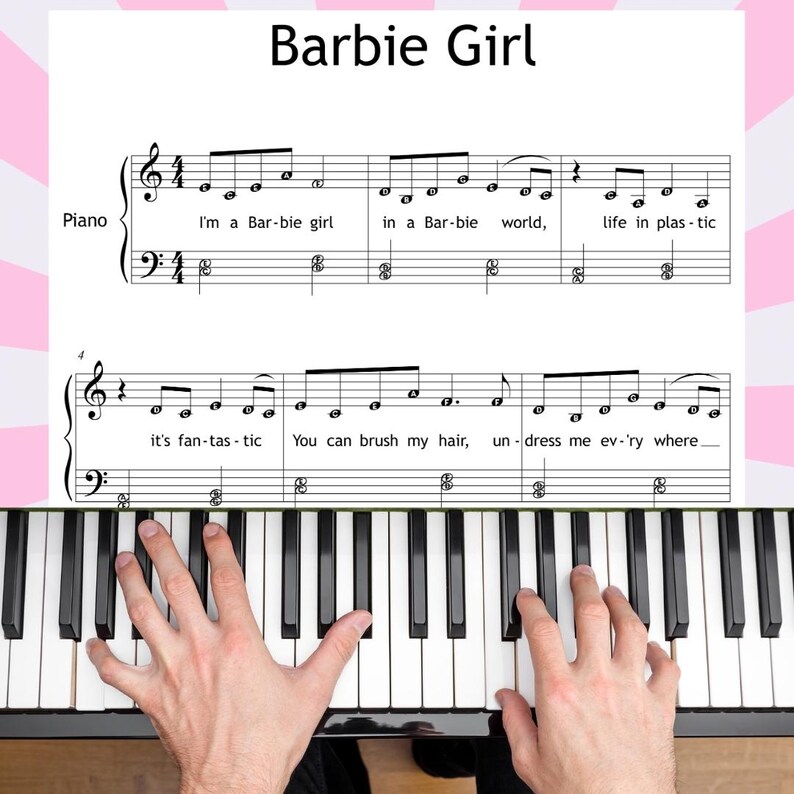 Barbie Girl – Grade 2 Piano Sheet Music PDF + Color + Note Names - Etsy