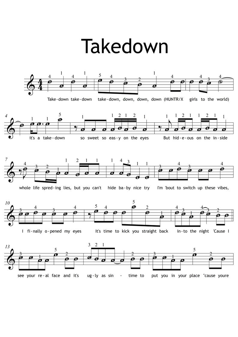 Takedown – Demon Hunters KPOP | Beginner Grade 0 Very Easy Piano Sheet ...