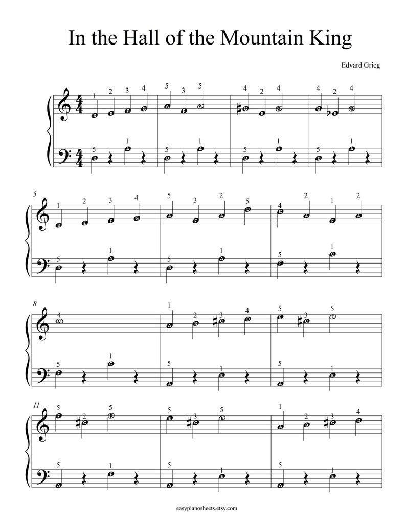 In the Hall of the Mountain King - Very Easy Piano Sheets - Digital ...