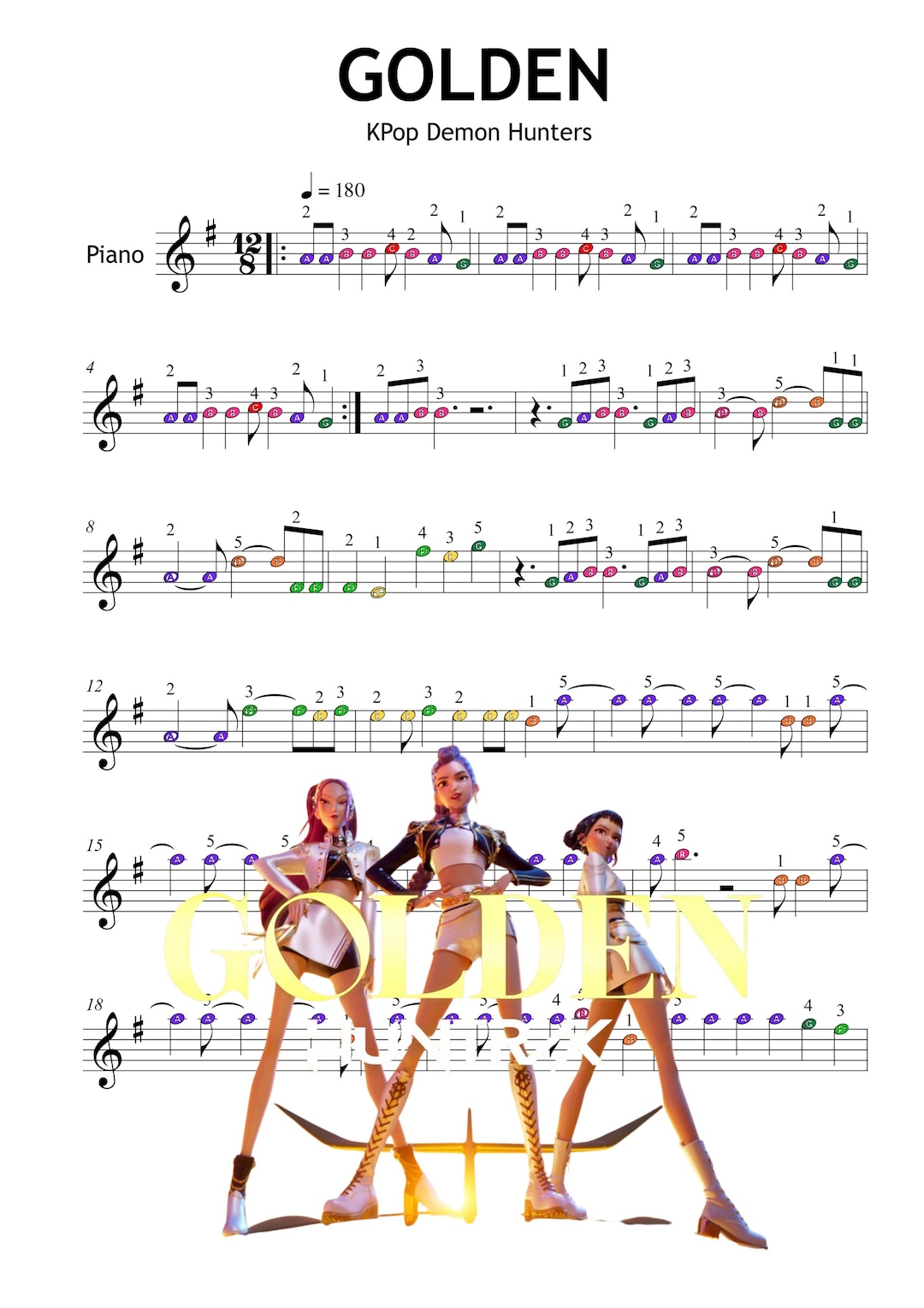 Golden – Demon Hunters KPOP Grade 0 | Very Easy Piano Sheet for ...