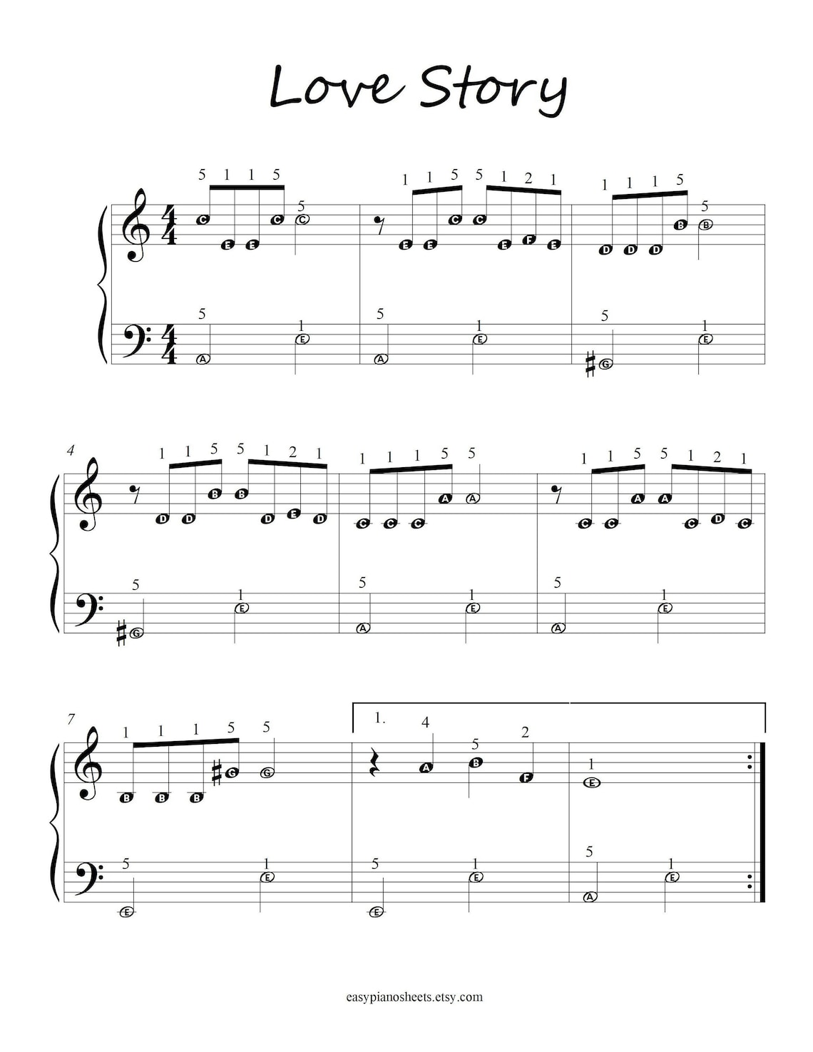 Love Story - Valentine's Day Gift, Very Easy Piano Sheets - Digital ...
