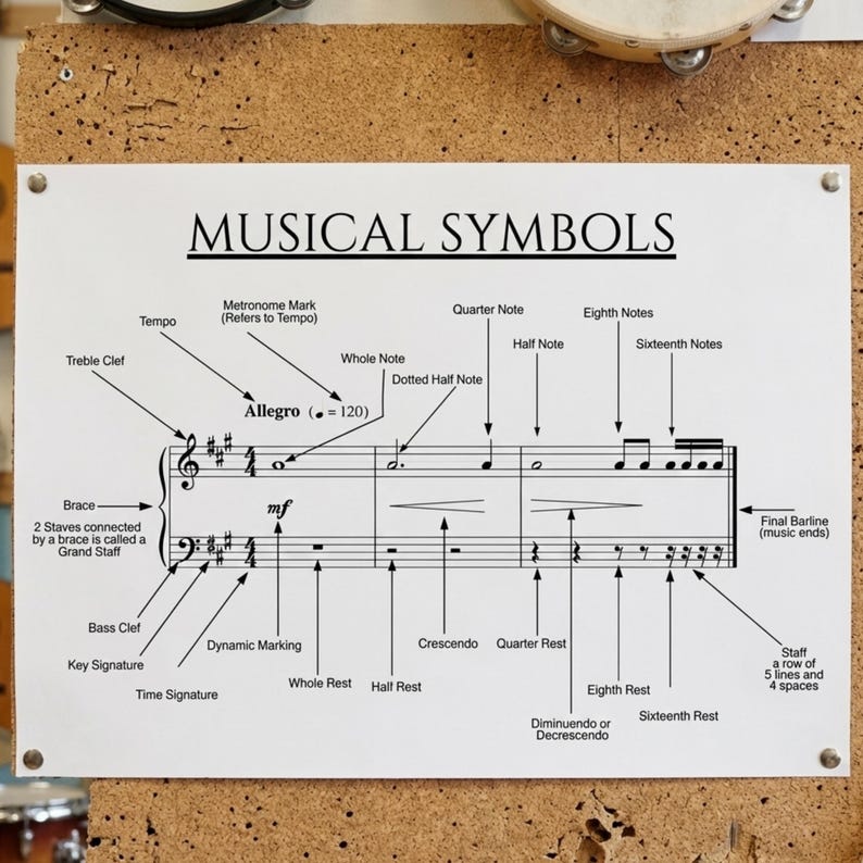 How to Read Music – Beginner Musical Symbols Chart for Piano and ...