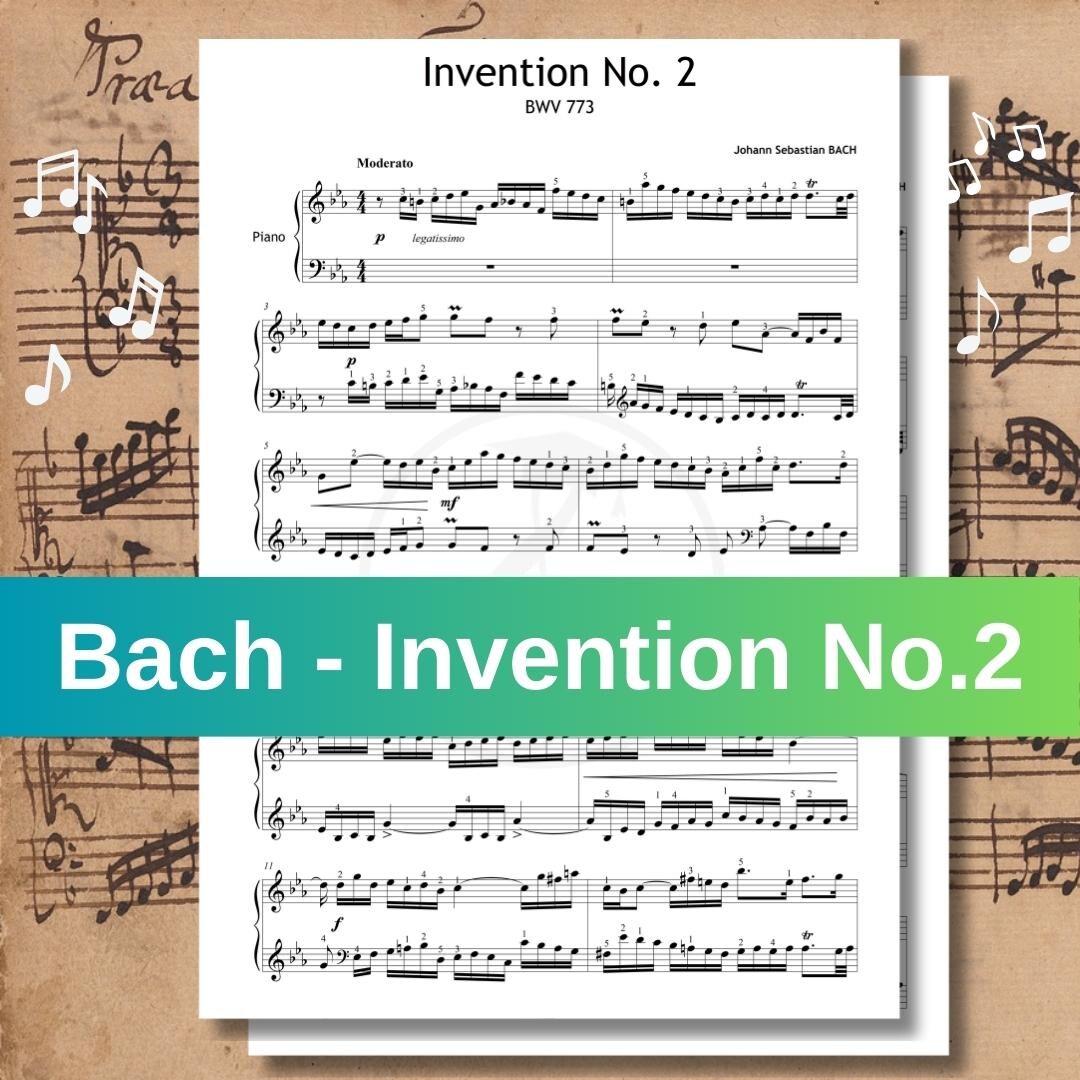 Bach Invention No. 2 Download PDF | Color Notes + Note Names + Finger ...