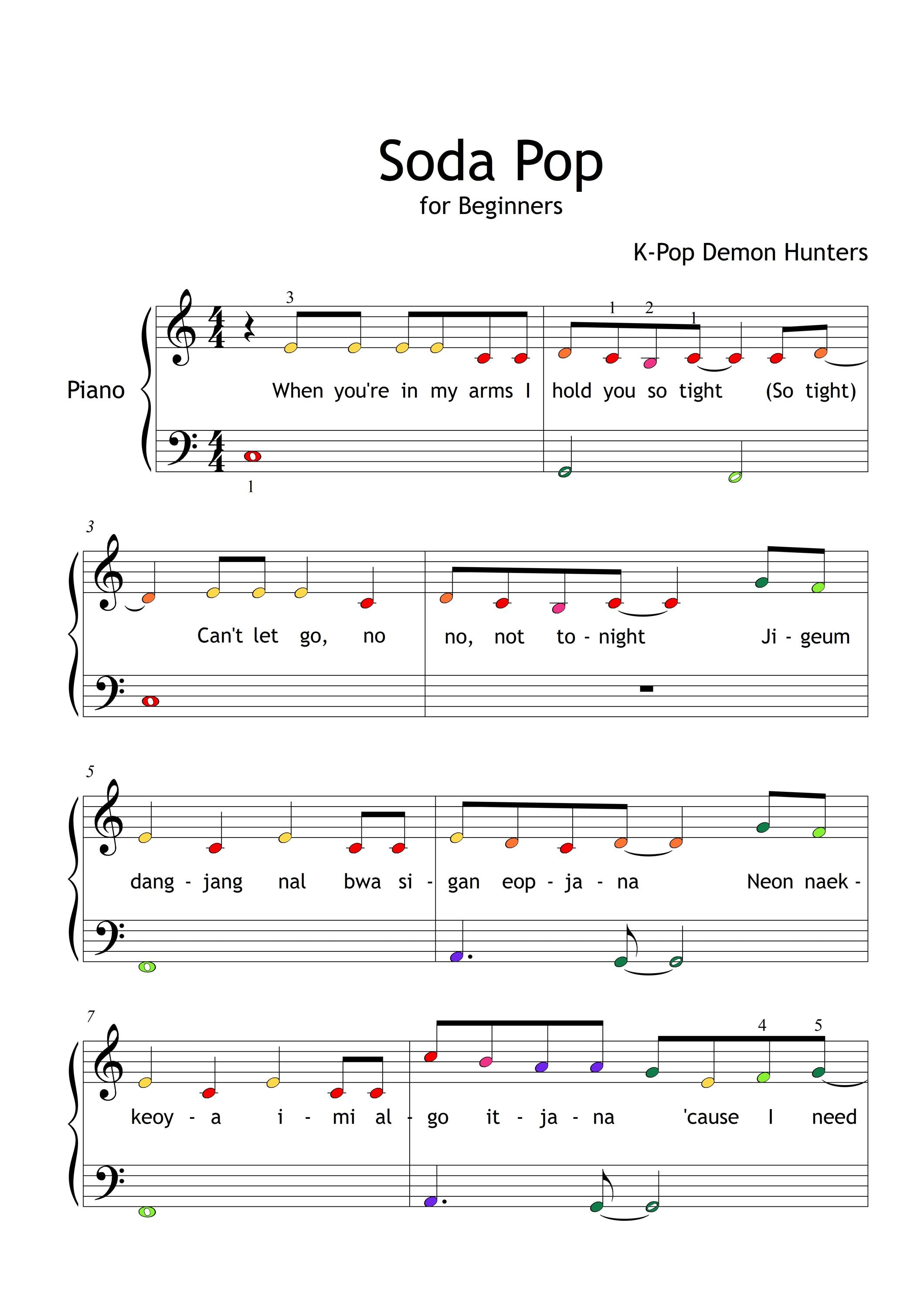 Soda Pop (saja Boys) Kpop Demon Hunters | Simplified Easy Piano Sheet ...