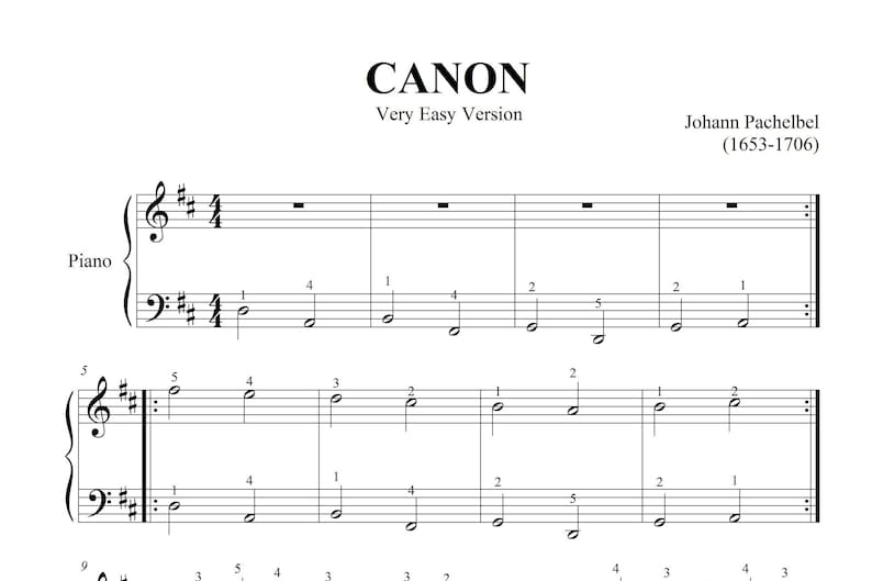 Canon by Pachbell - Very Easy Piano Sheets - Classical Music - With ...