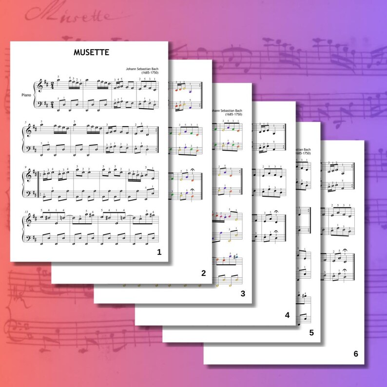 Bach Musette in D - Grade 2 Easy Piano Sheet Music PDF With Fingers ...