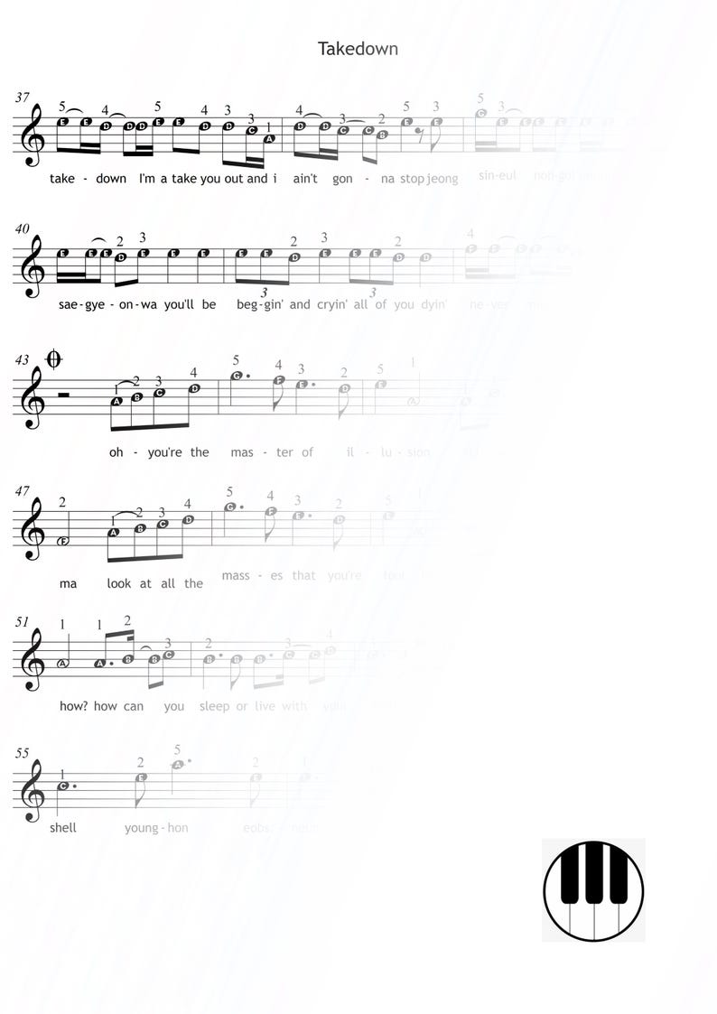 Takedown – Demon Hunters KPOP | Beginner Grade 0 Very Easy Piano Sheet ...