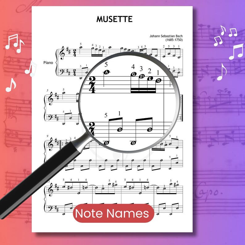Bach Musette in D - Grade 2 Easy Piano Sheet Music PDF With Fingers ...