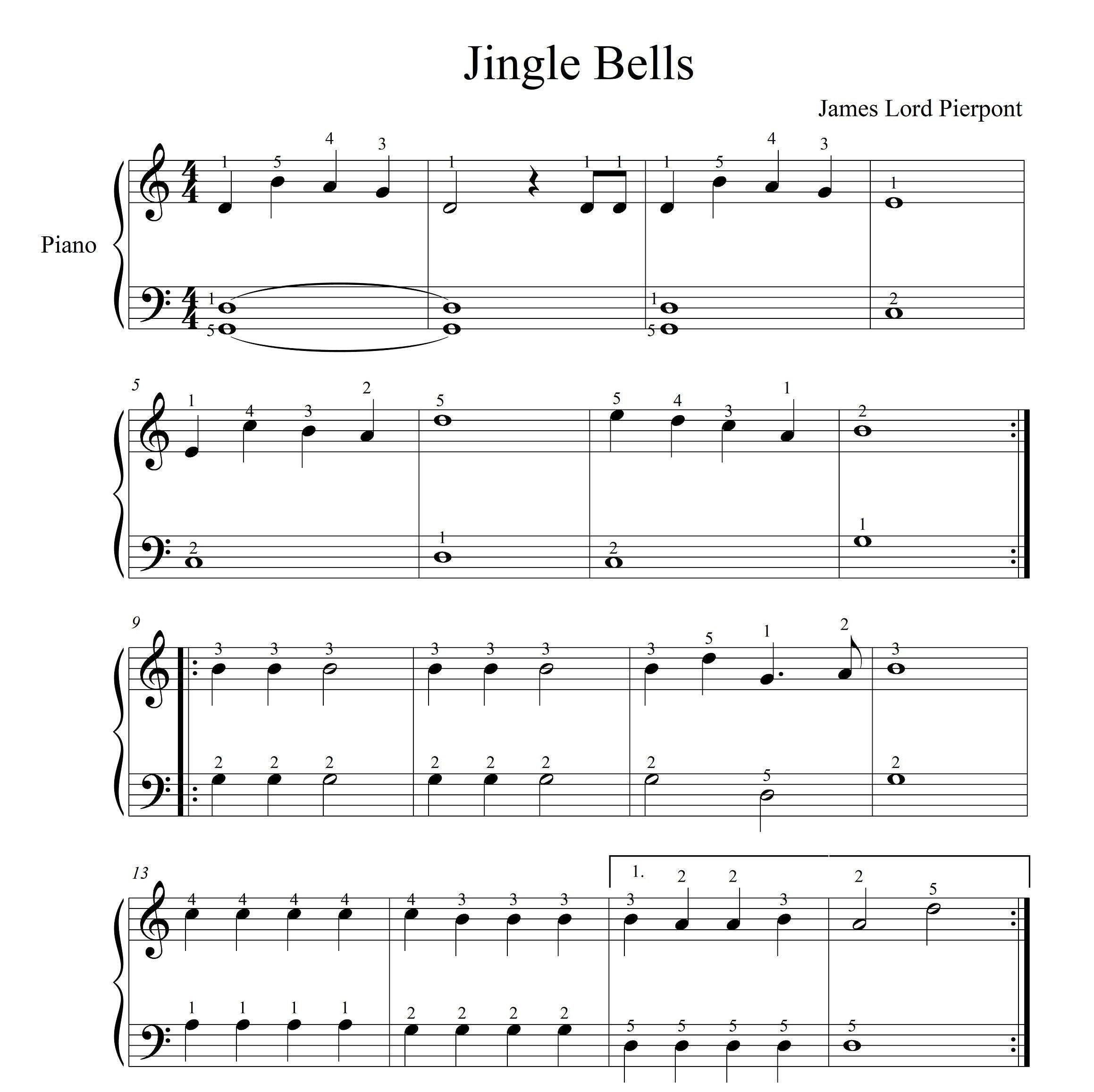 Jingle Bells Very Easy Piano Sheets Digital Download With Lyrics And