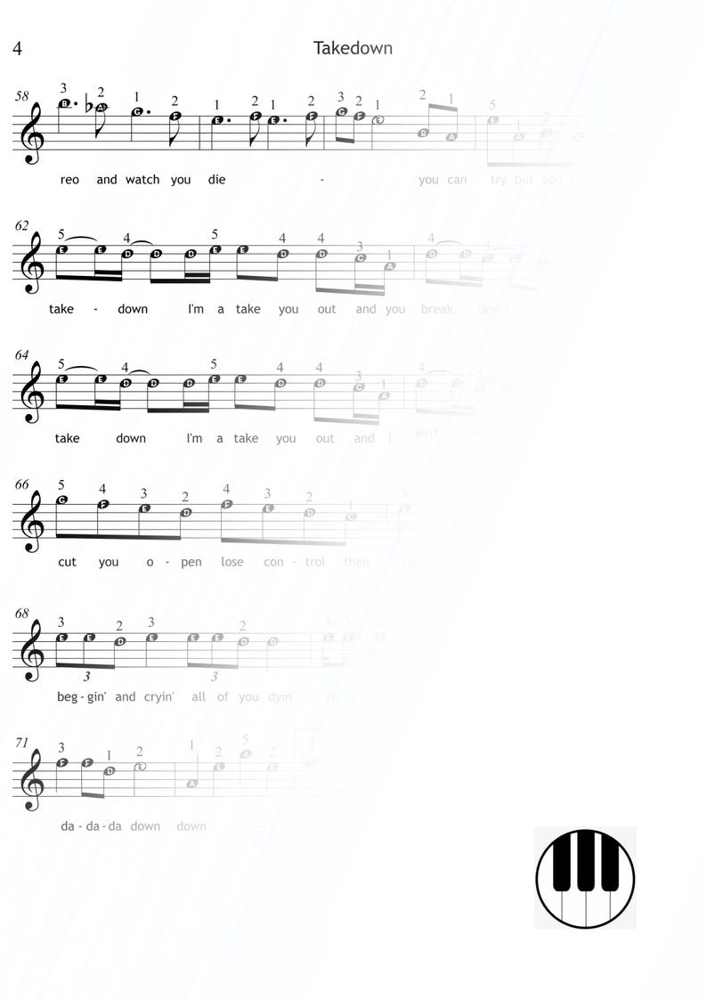 Takedown – Demon Hunters KPOP | Beginner Grade 0 Very Easy Piano Sheet ...