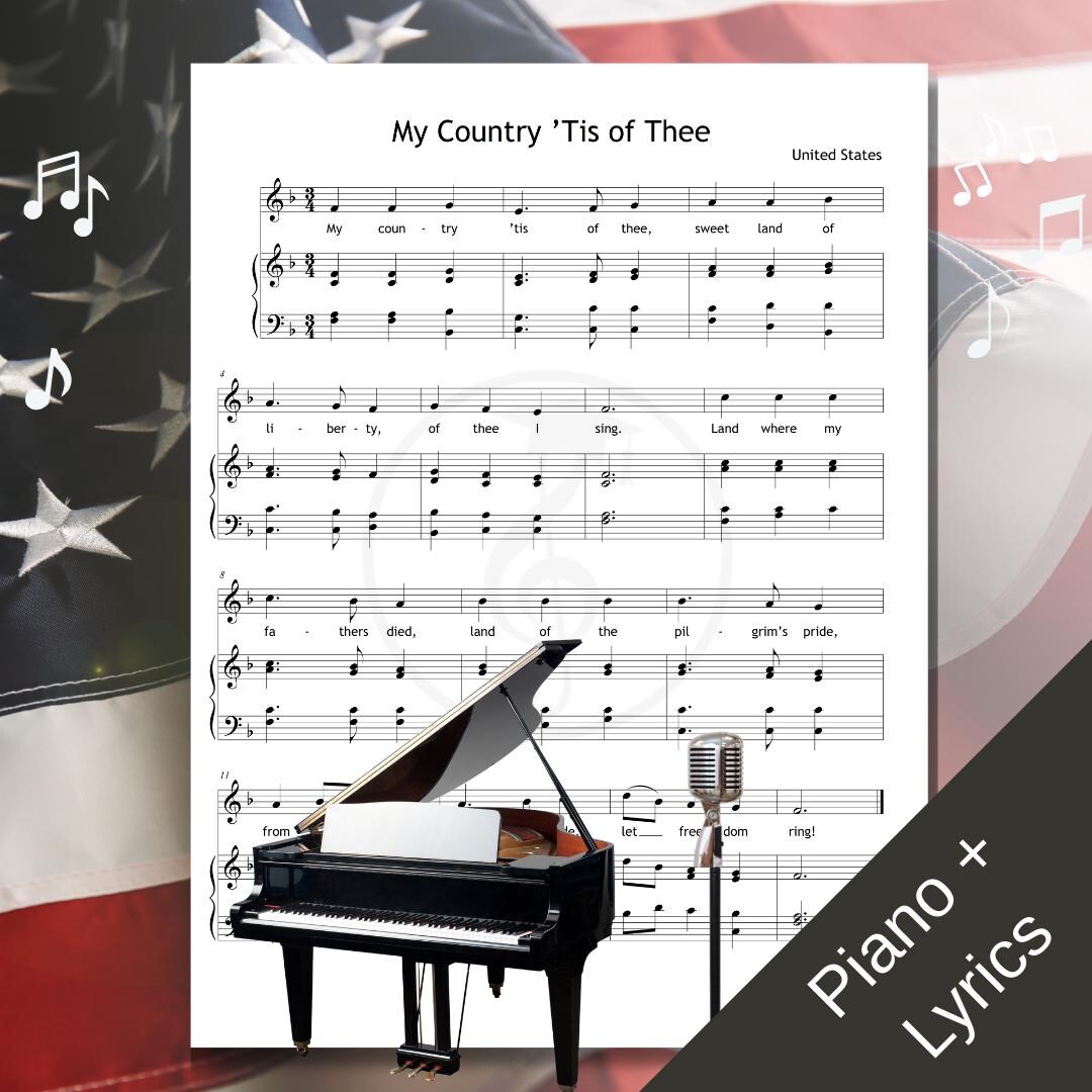 My Country Tis of Thee - Classic American Hymn PDF for Piano, Solo ...