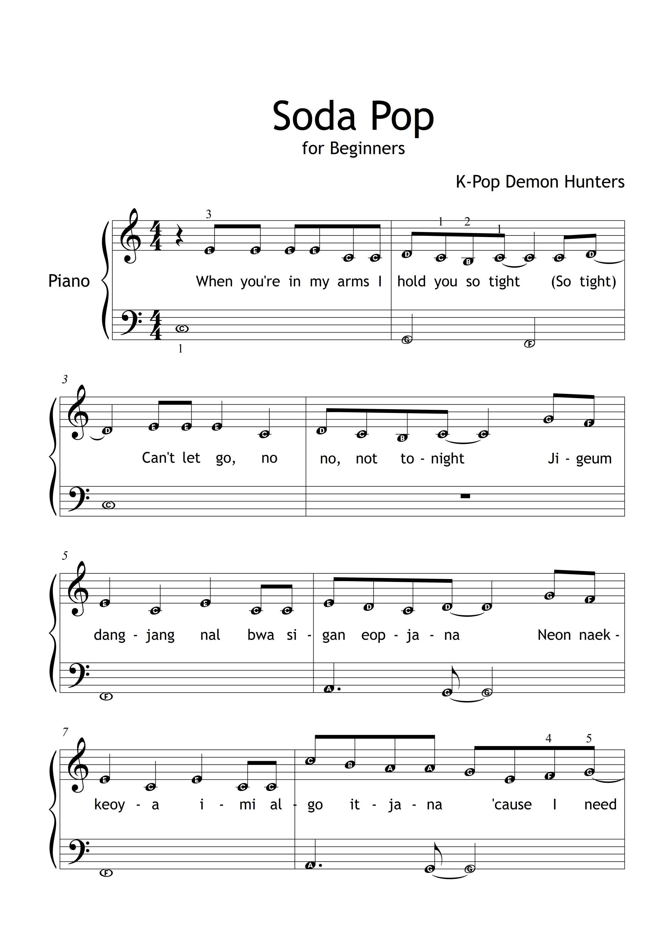 Soda Pop (saja Boys) Kpop Demon Hunters | Simplified Easy Piano Sheet ...