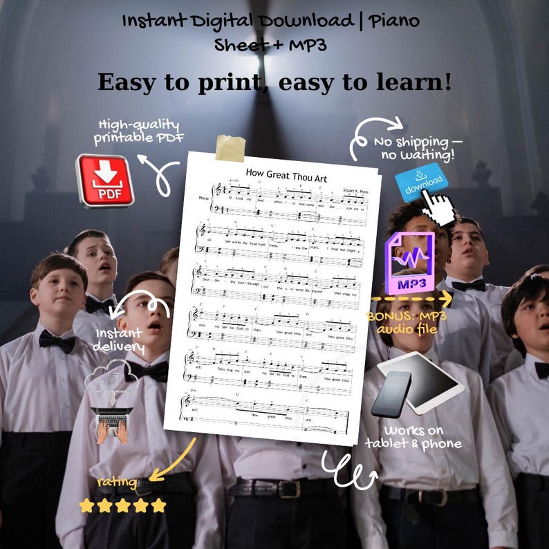 How Great Thou Art - Beginner Piano Hymn PDF (grade 2-3) With Finger ...