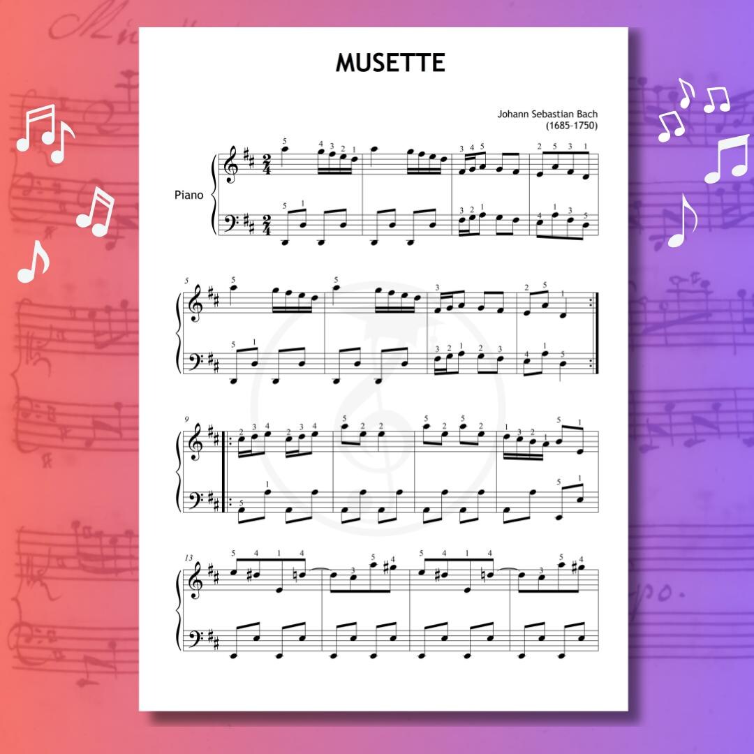 Bach Musette in D - Grade 2 Easy Piano Sheet Music PDF With Fingers ...