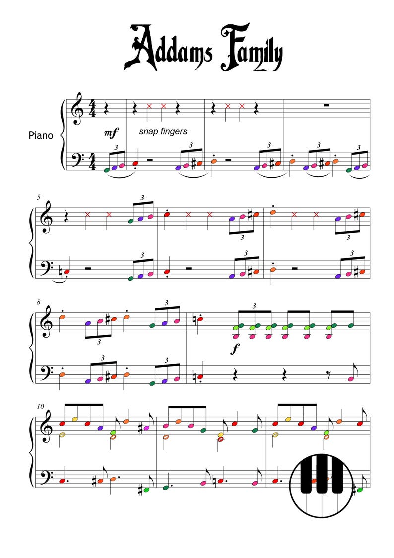 Addams Family Theme | Grade 1 Easy Piano Halloween | Simplified Sheet ...