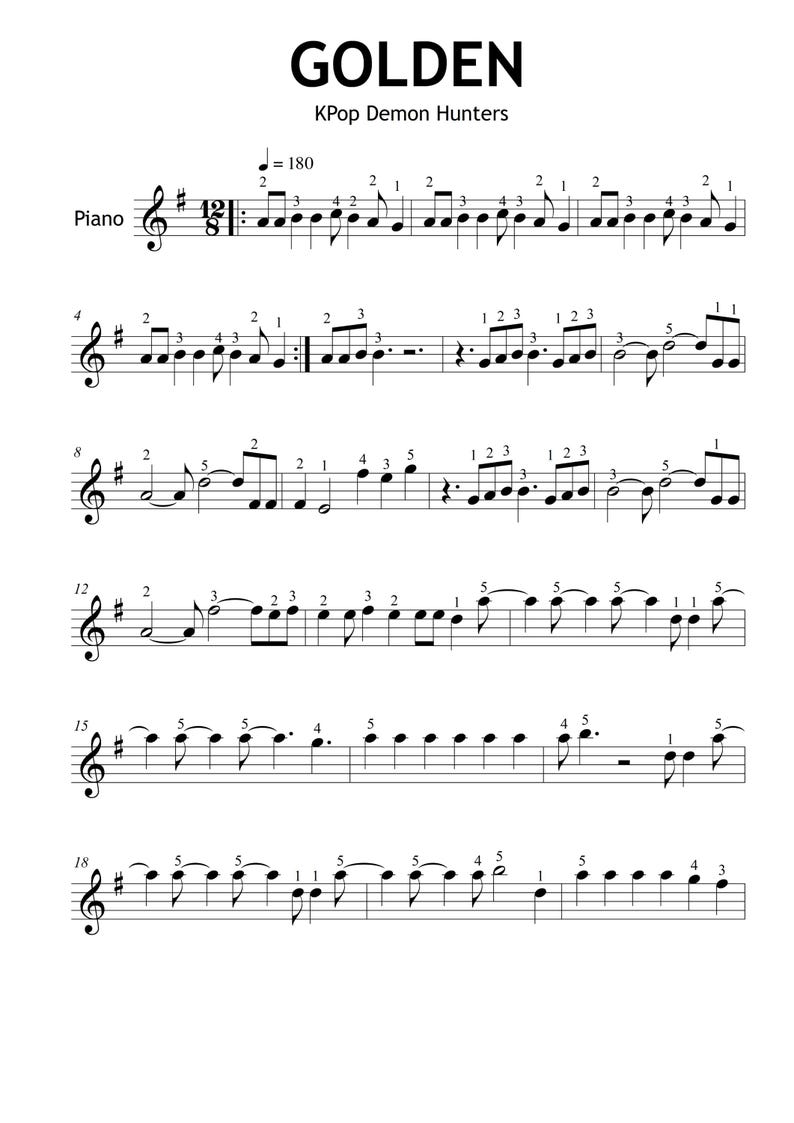 Golden – Demon Hunters KPOP Grade 0 | Very Easy Piano Sheet for ...