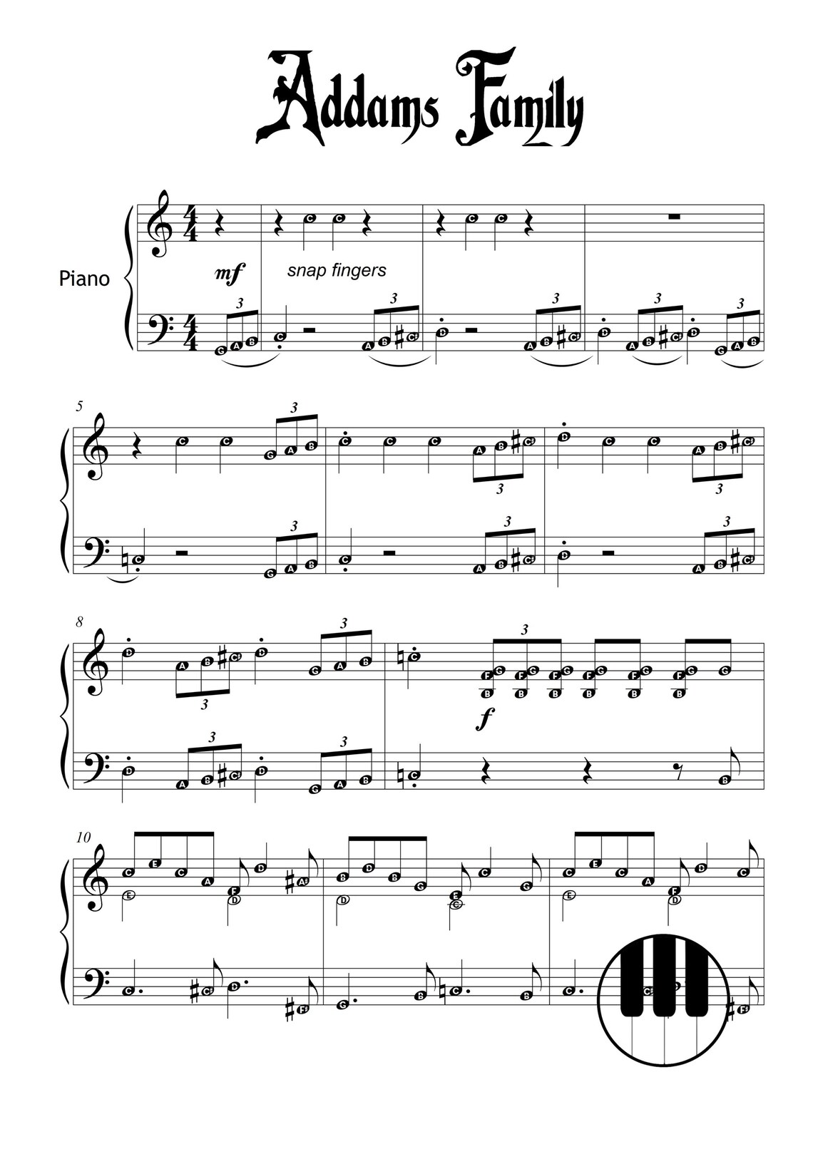 Addams Family Theme | Grade 1 Easy Piano Halloween | Simplified Sheet ...
