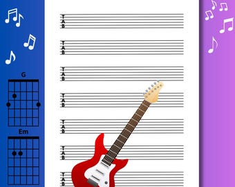 6-line Guitar Tab Sheet | A4 Printable PDF | Blank TAB for Guitar ...