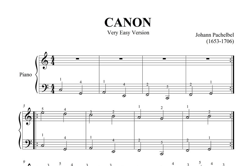 Canon by Pachbell - Very Easy Piano Sheets - Classical Music - With ...