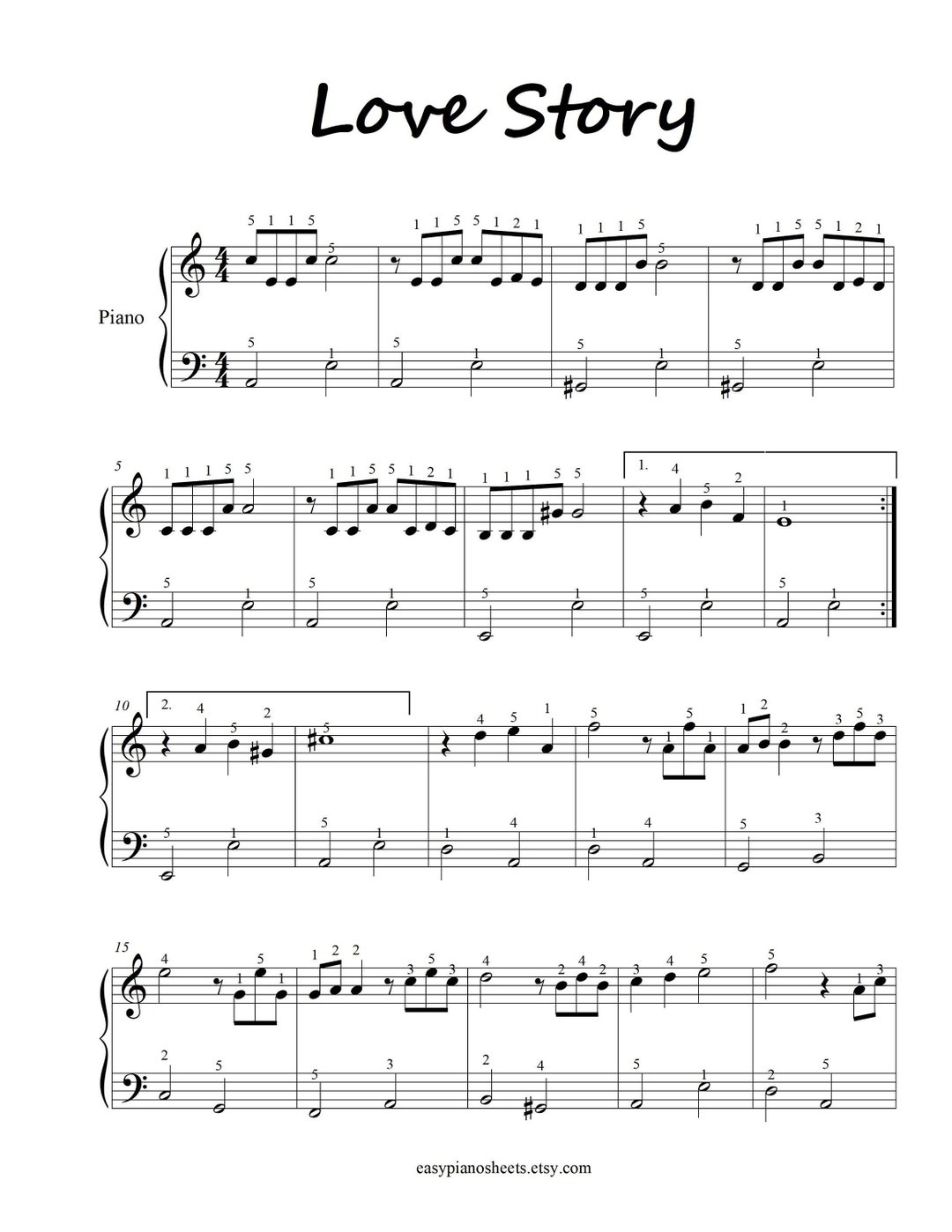 Love Story - Valentine's Day Gift, Very Easy Piano Sheets - Digital ...