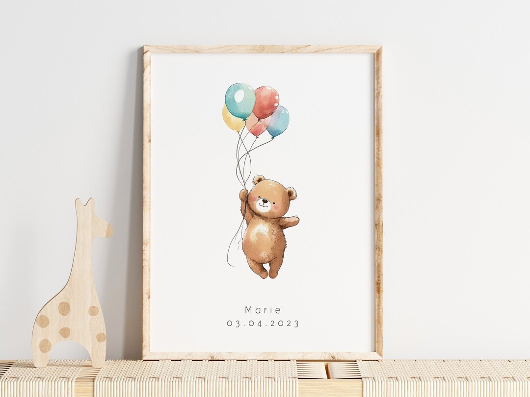 Personalized Bear Children's Picture, Poster for Nursery, Nursery Wall ...