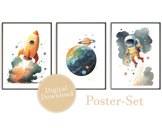 Poster Set, Astronaut, Space Poster, Nursery Poster, Children's Room ...