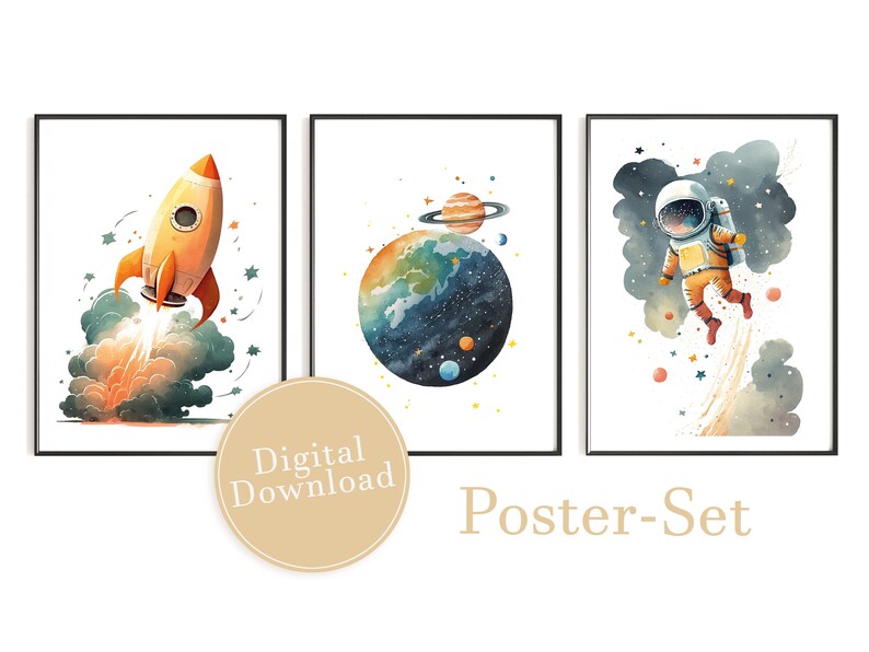 Poster Set Astronaut Space Poster Nursery Poster - Etsy