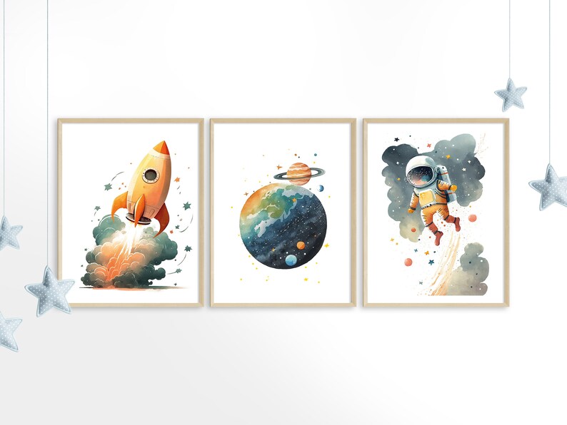 Poster Set Astronaut Space Poster Nursery Poster - Etsy