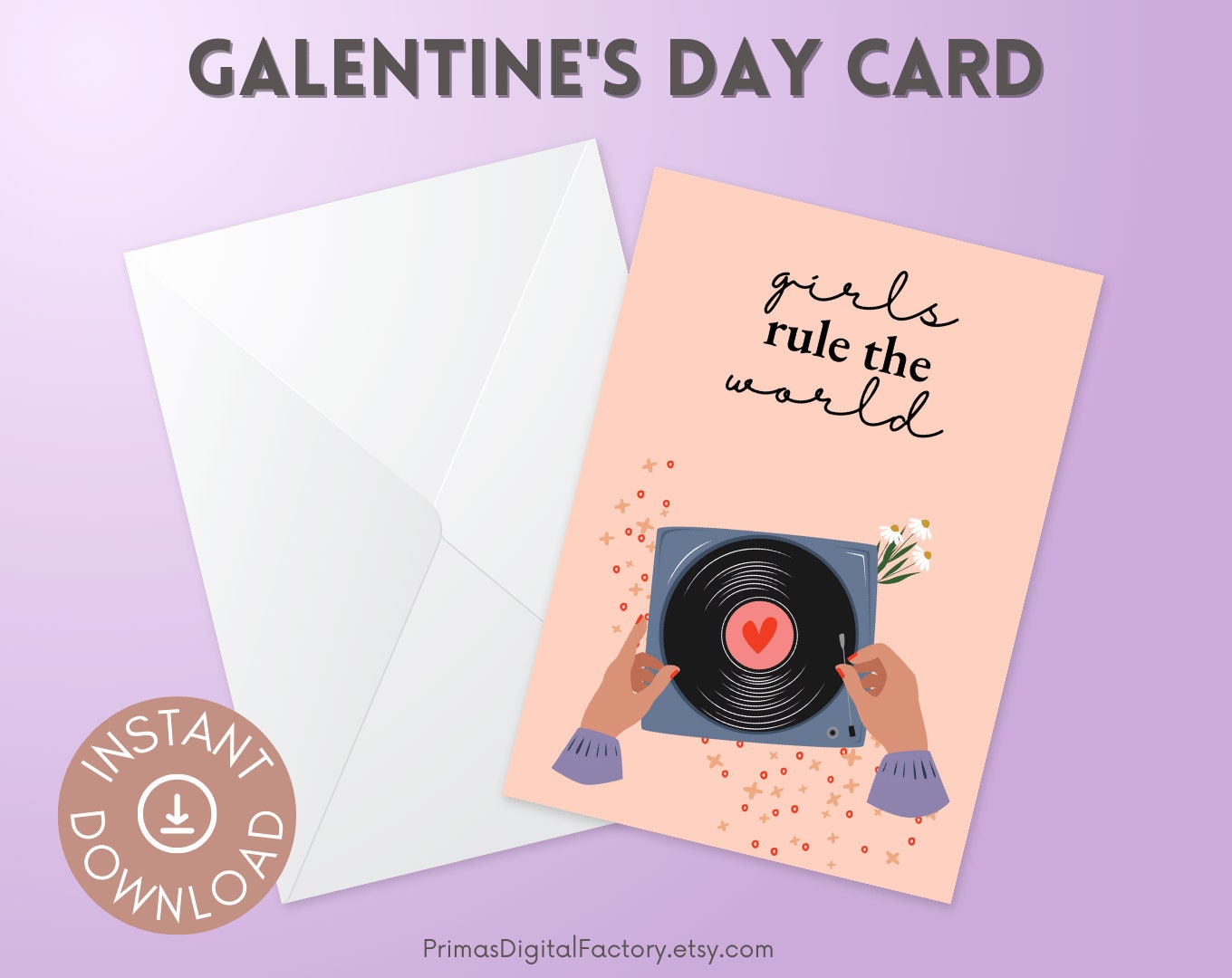 Printable Galentine's Day Card, Girls Rule the World Galentines Day ...
