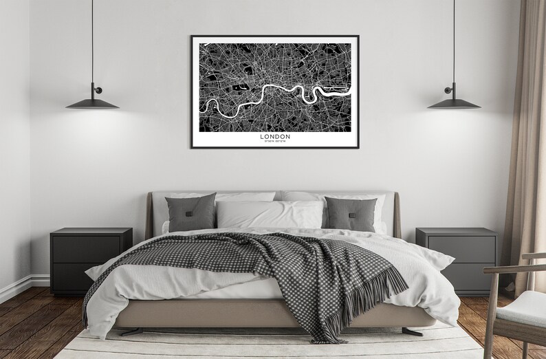 LONDON City Map Modern Minimalist Horizontal Map Wall Decor Wall Art ...