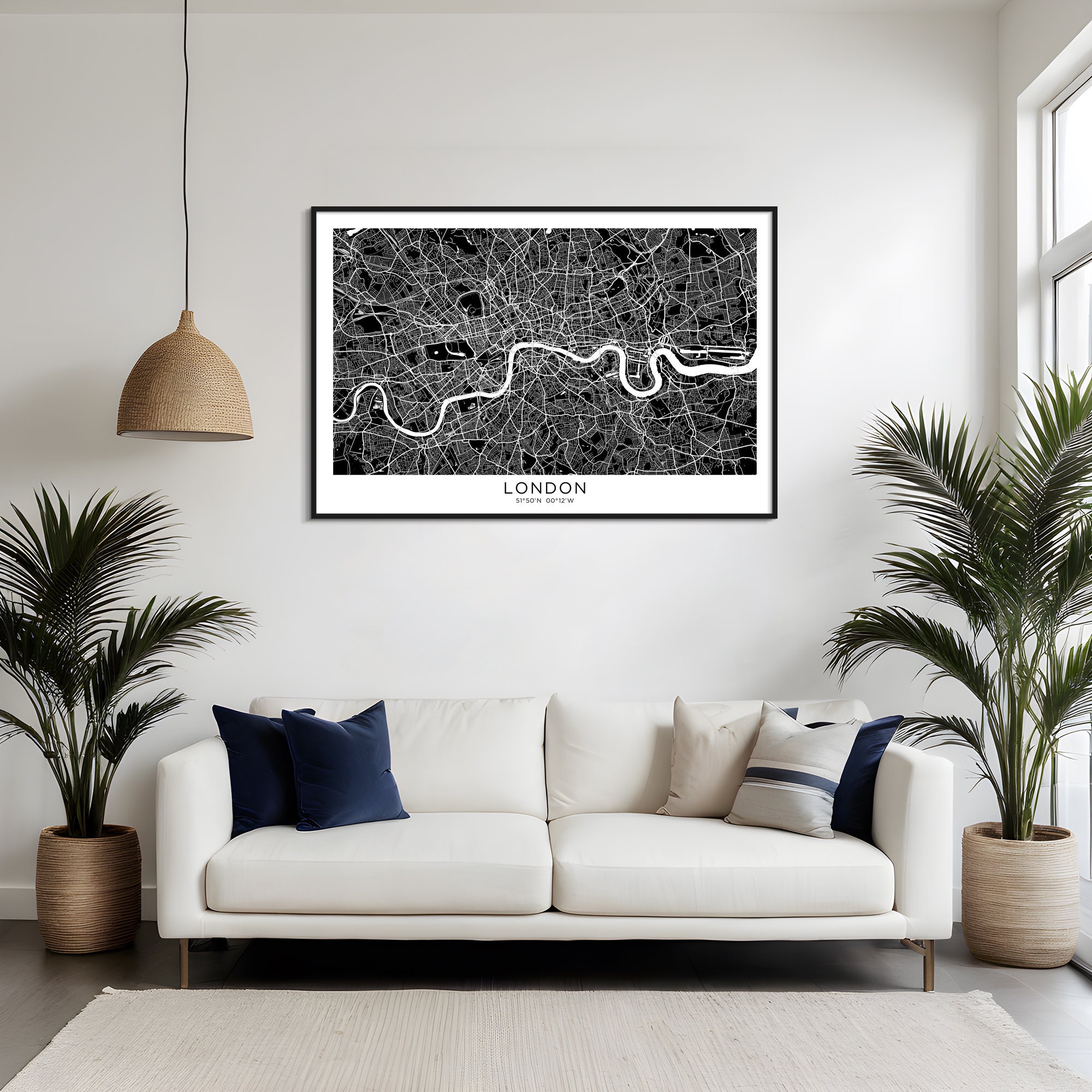 LONDON City Map Modern Minimalist Horizontal Map Wall Decor Wall Art ...