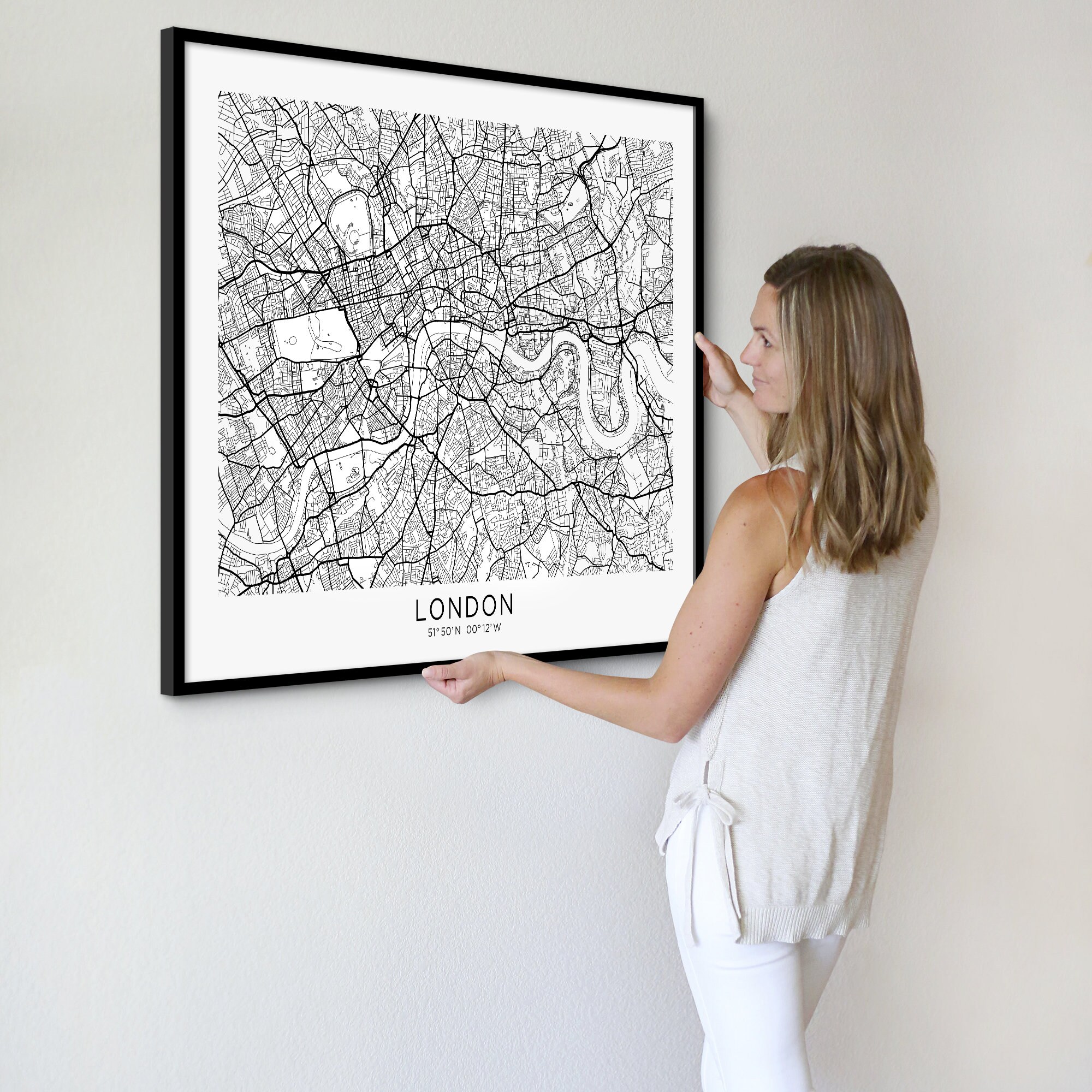 LONDON City Map Modern Minimalist Horizontal Map Wall Decor Wall Art ...