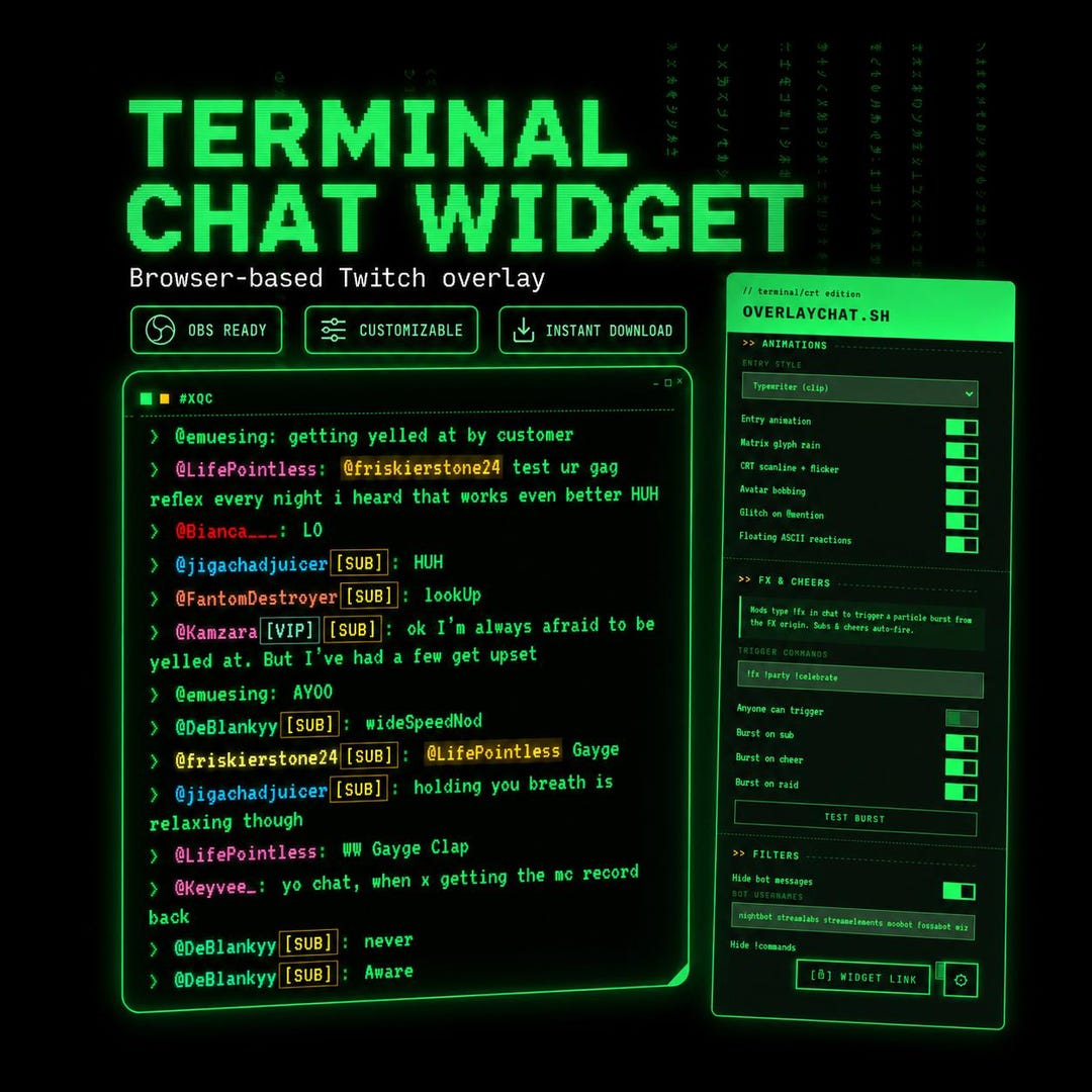 Terminal Twitch Chat Widget and Dark Cyberpunk Chat Box for Streamers ...