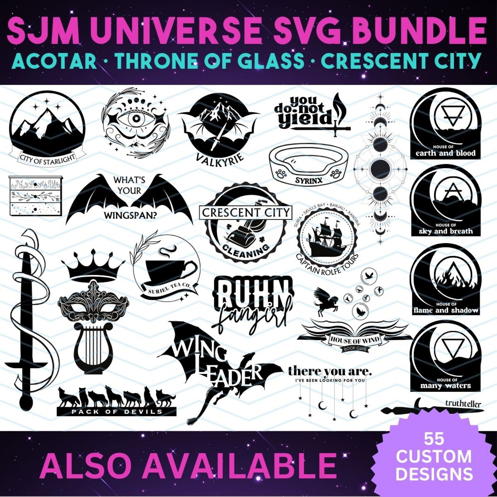 ACOTAR Svg Bundle Crescent City, Throne of Glass and ACOTAR Files ...