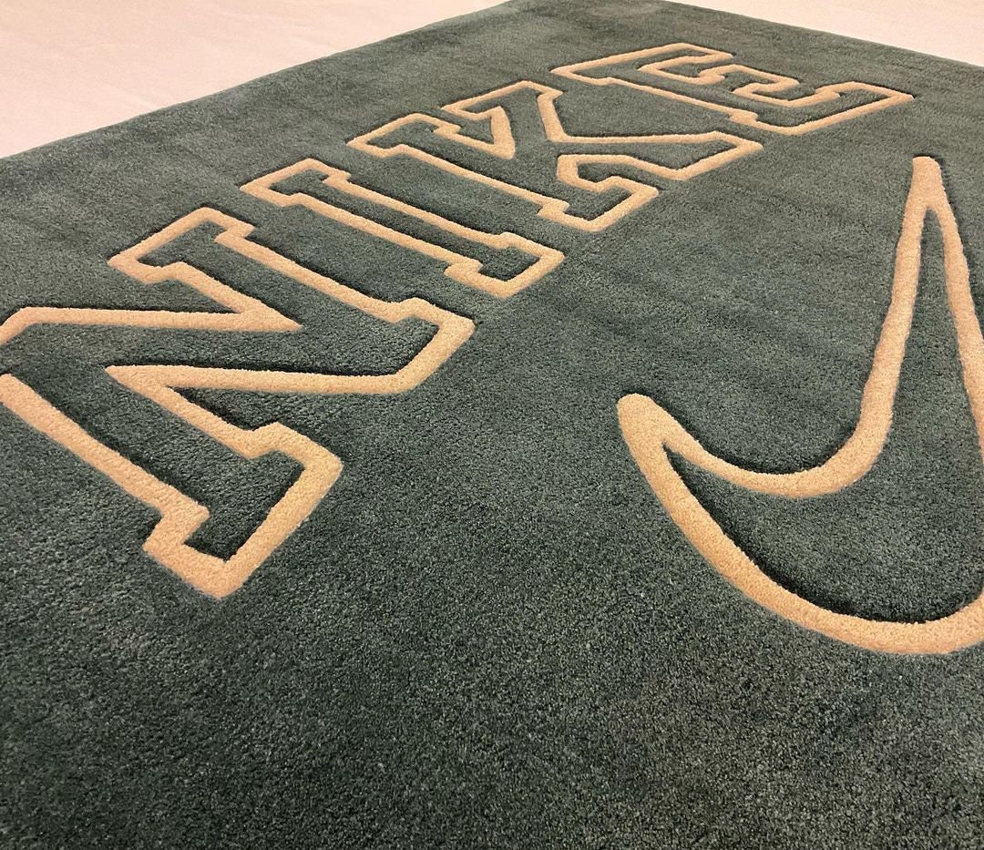 Green Nike-inspired Rug: Athletic Elegance in Vibrant Hue Handcrafted ...