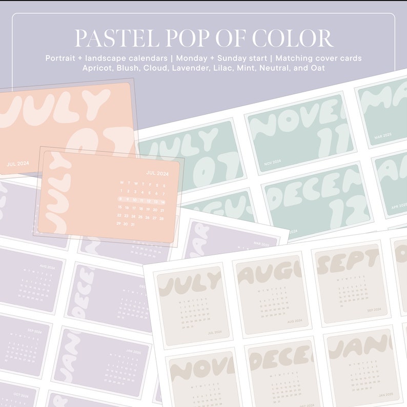Pastel 2024/25 Mini Calendar Digital Stickers for Digital Planner ...