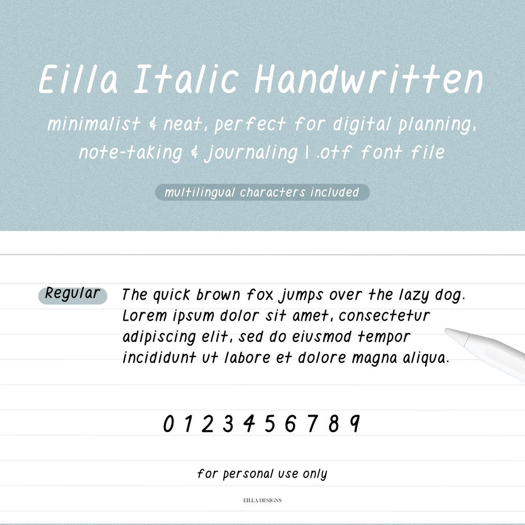 Italic Handwritten Font by Eilla Designs for Digital Planner, Digital ...