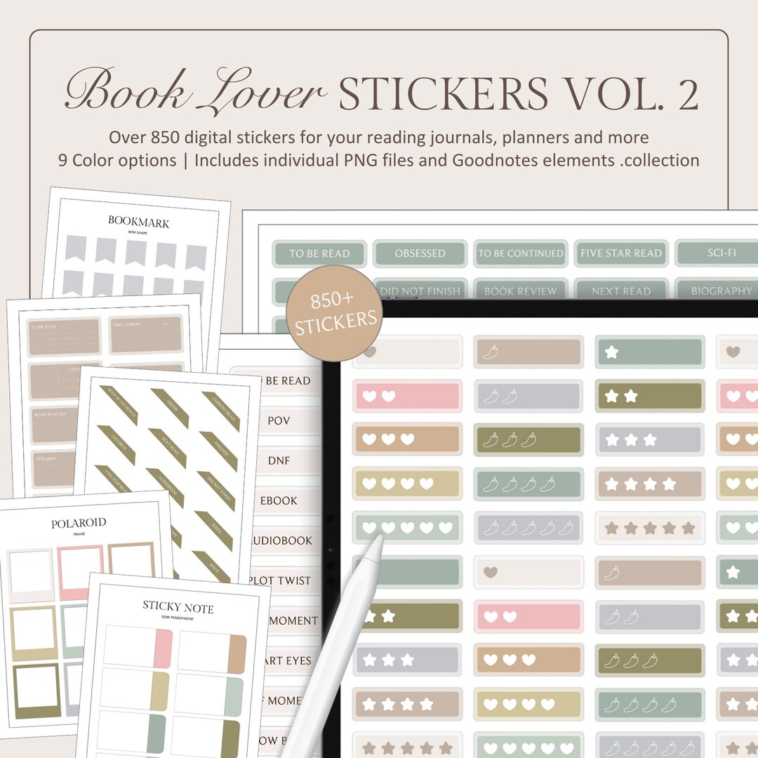 Book Lover Digital Stickers, Bookish, Reading Stickers, Goodnotes ...