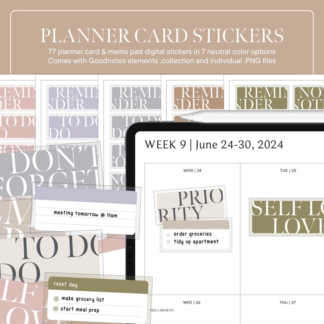 Minimalist Neutral Planner Card Digital Stickers for Digital Planners ...