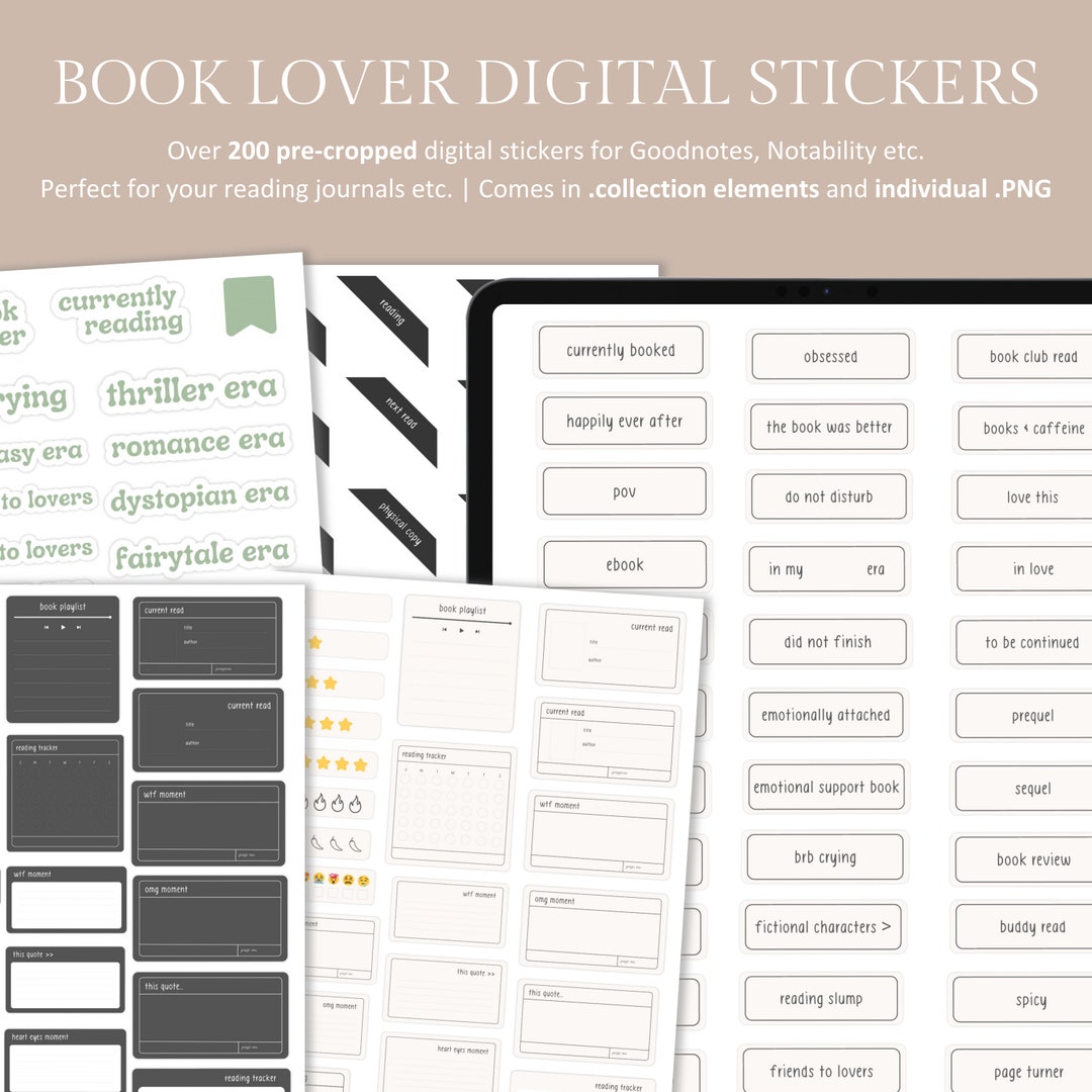 Digital Book Lover Stickers, Goodnotes, Bookish Stickers, Aesthetic ...