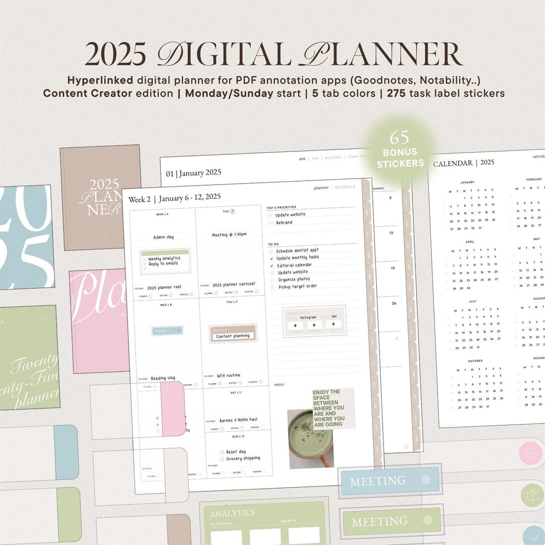 2025 Content Creator Digital Planner for Goodnotes Notability, Monthly ...