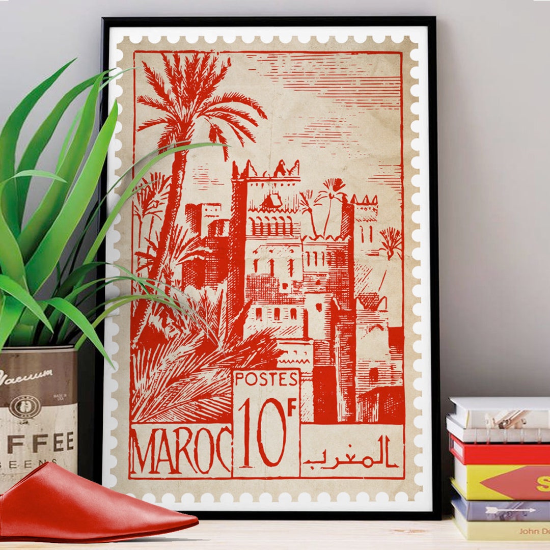 Red Stamp Poster MOROCCO Moroccan Wall Art Print Morocco Travel Print ...