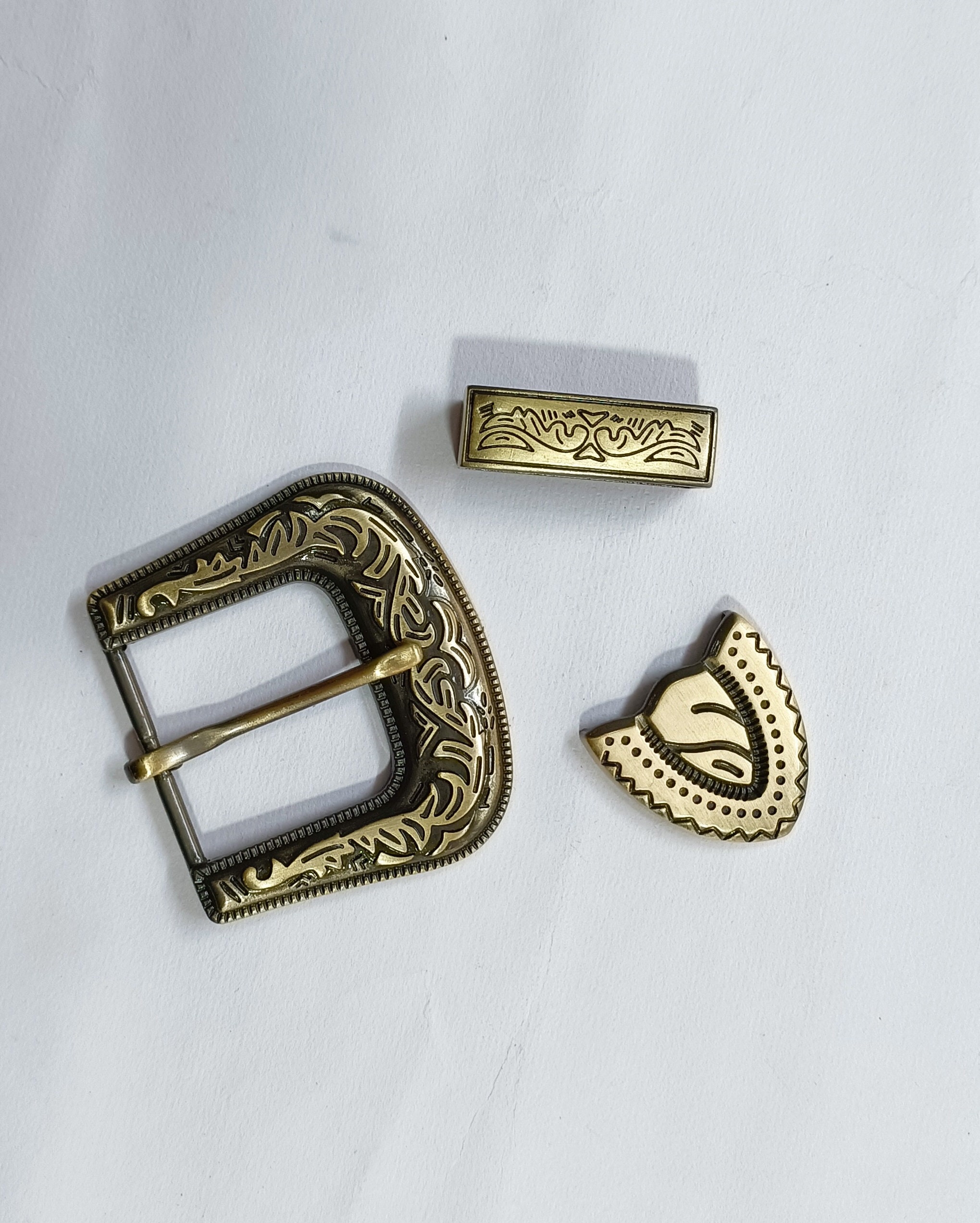 Western 3 Piece Buckle Set Antique Brass Buckle 3 Piece for - Etsy