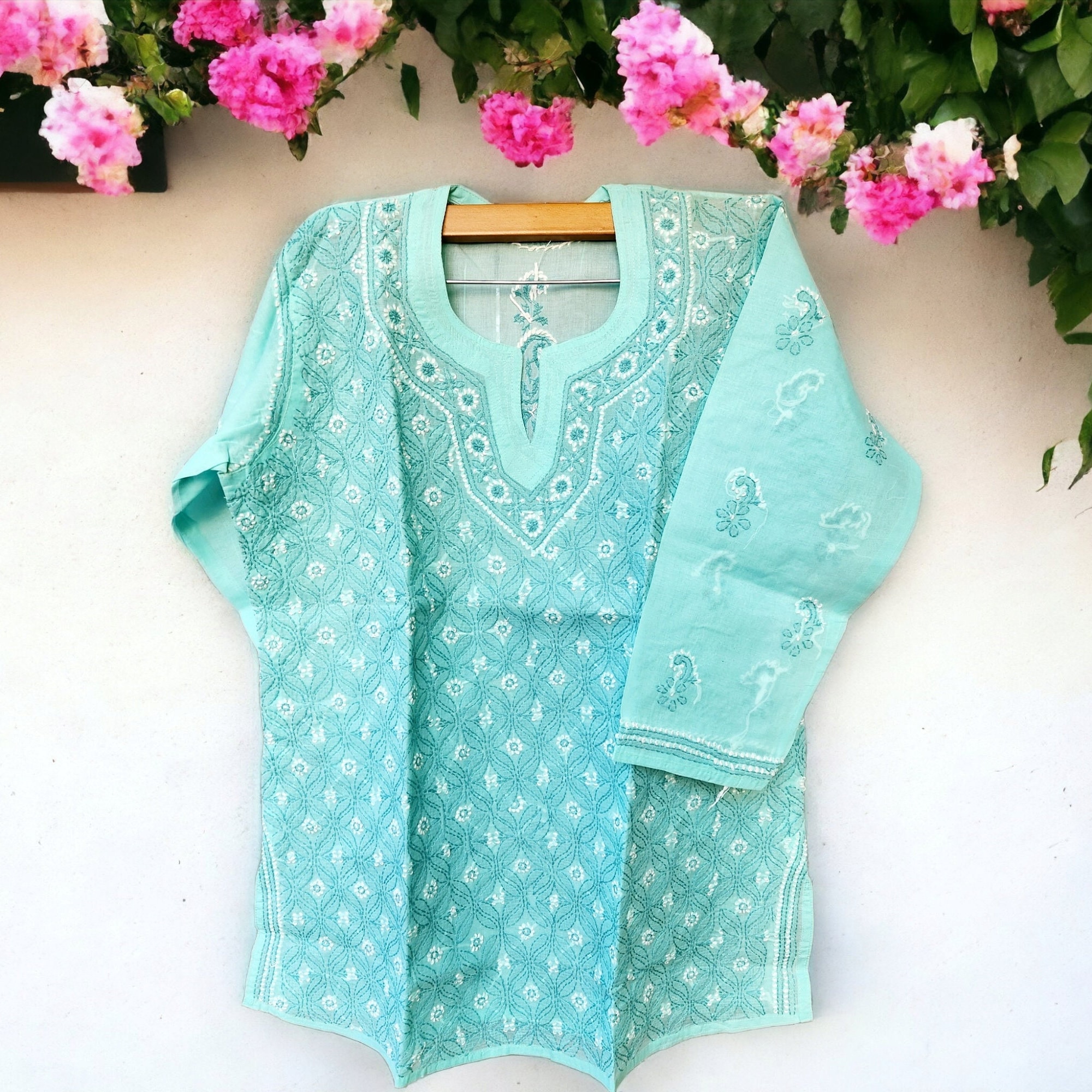 Modern Indian Short Kurta Chikan Short Tunic Top 3/4 Sleeve Ethnic Top ...