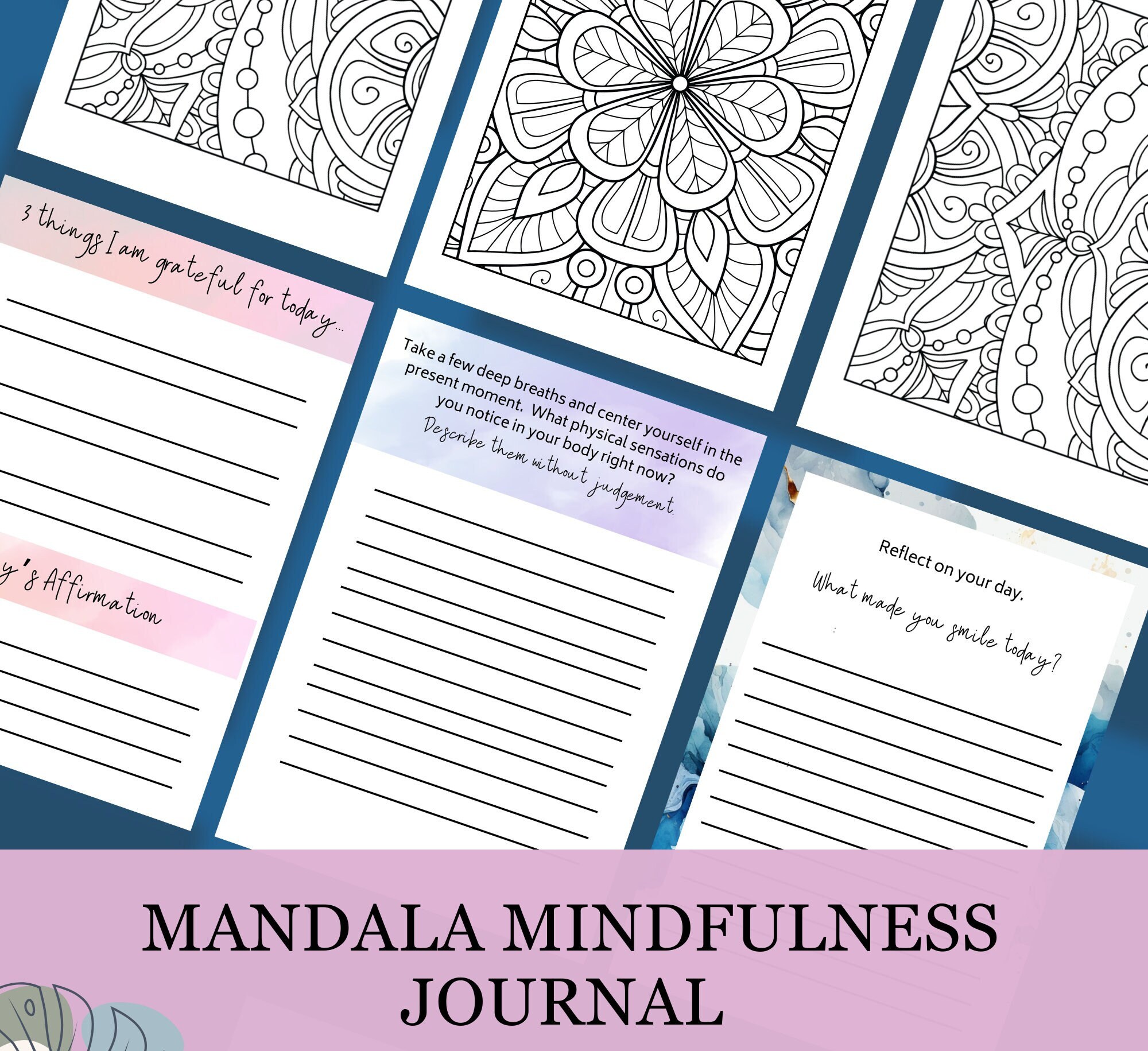 Mindfulness Journal, Mandala Coloring Journal, Digital Download Journal ...