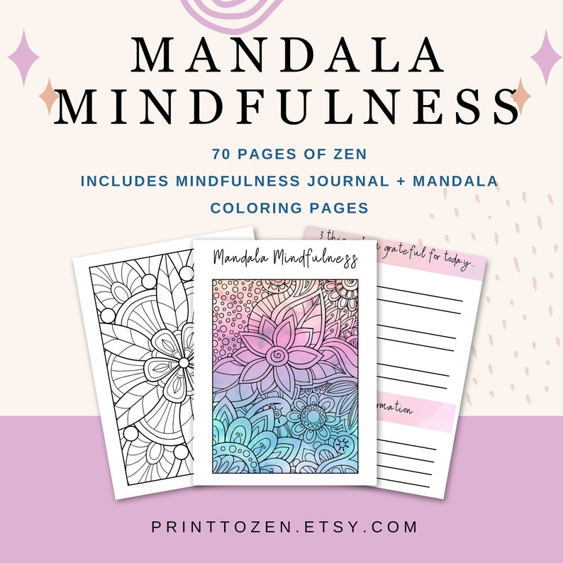Mindfulness Journal, Mandala Coloring Journal, Digital Download Journal ...